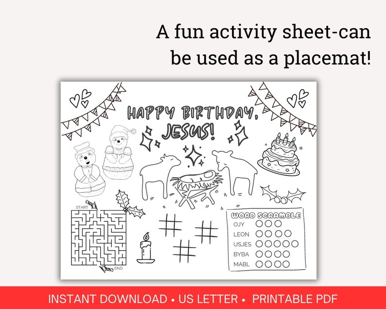 Happy Birthday Jesus Activity Sheet Printable, Jesus Printable Craft ...