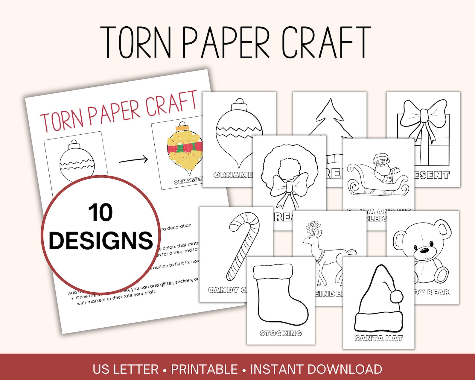 Torn Paper Craft Printable, Christmas Craft for Daycare, Preschool ...