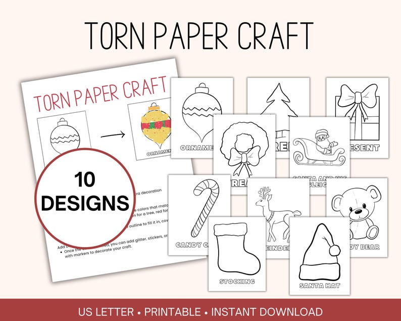 Torn Paper Craft Printable, Christmas Craft for Daycare, Preschool ...