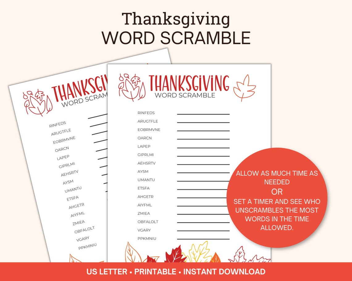 Thanksgiving Day Printable Word Scramble, Thanksgiving Day Kids ...