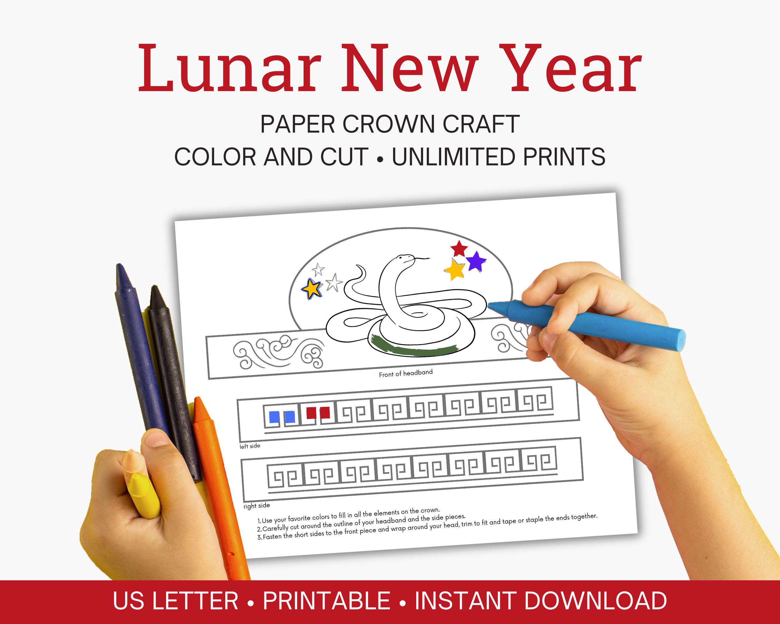 Lunar New Year, Printable Paper Crown Craft for Kids, Coloring Crown ...