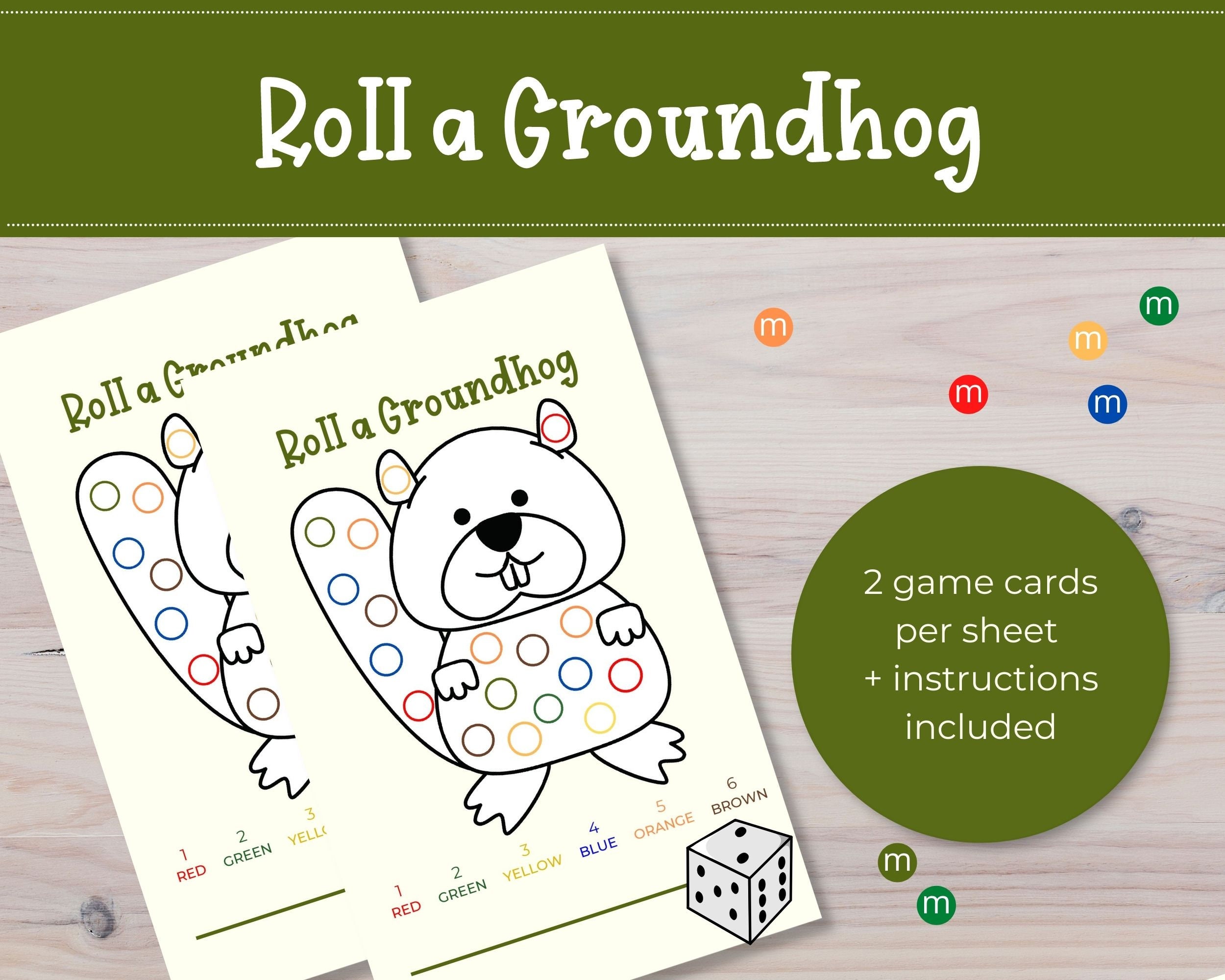 Roll a Groundhog Printable Game for Home or School, Classroom Activity ...