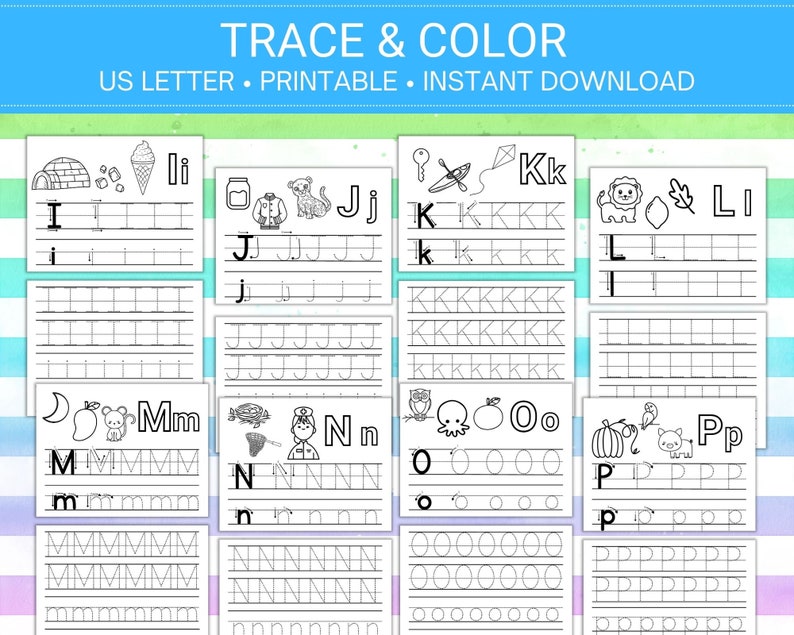 Trace and Color Printable Alphabet Workbook, Hand Lettering Practice ...