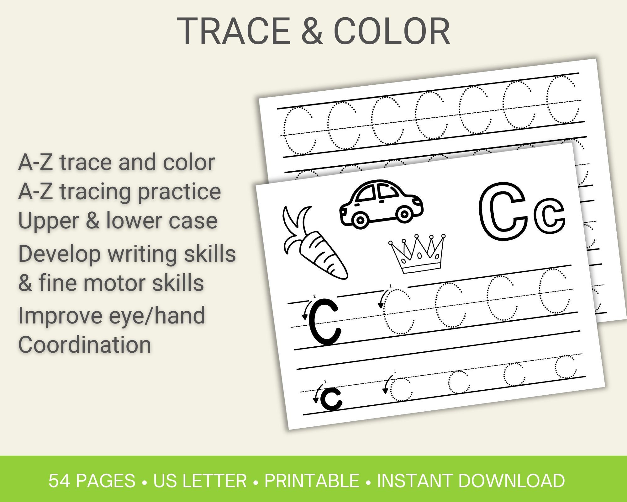 Alphabet Tracing & Coloring Workbook, Ages 4-6 (PDF) - Etsy