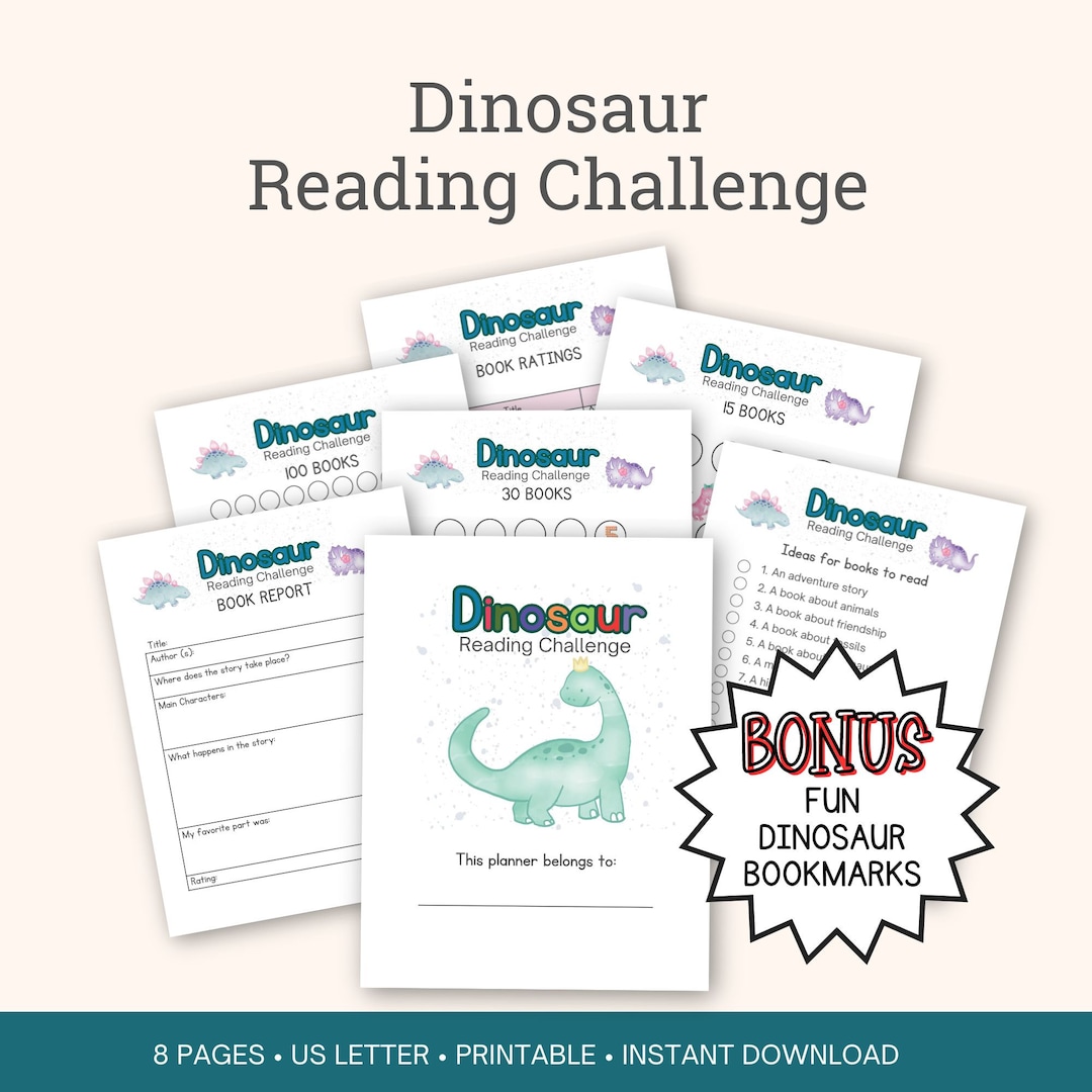 Dinosaur Reading Challenge Printable, Summer Reading Tracker for Kids ...