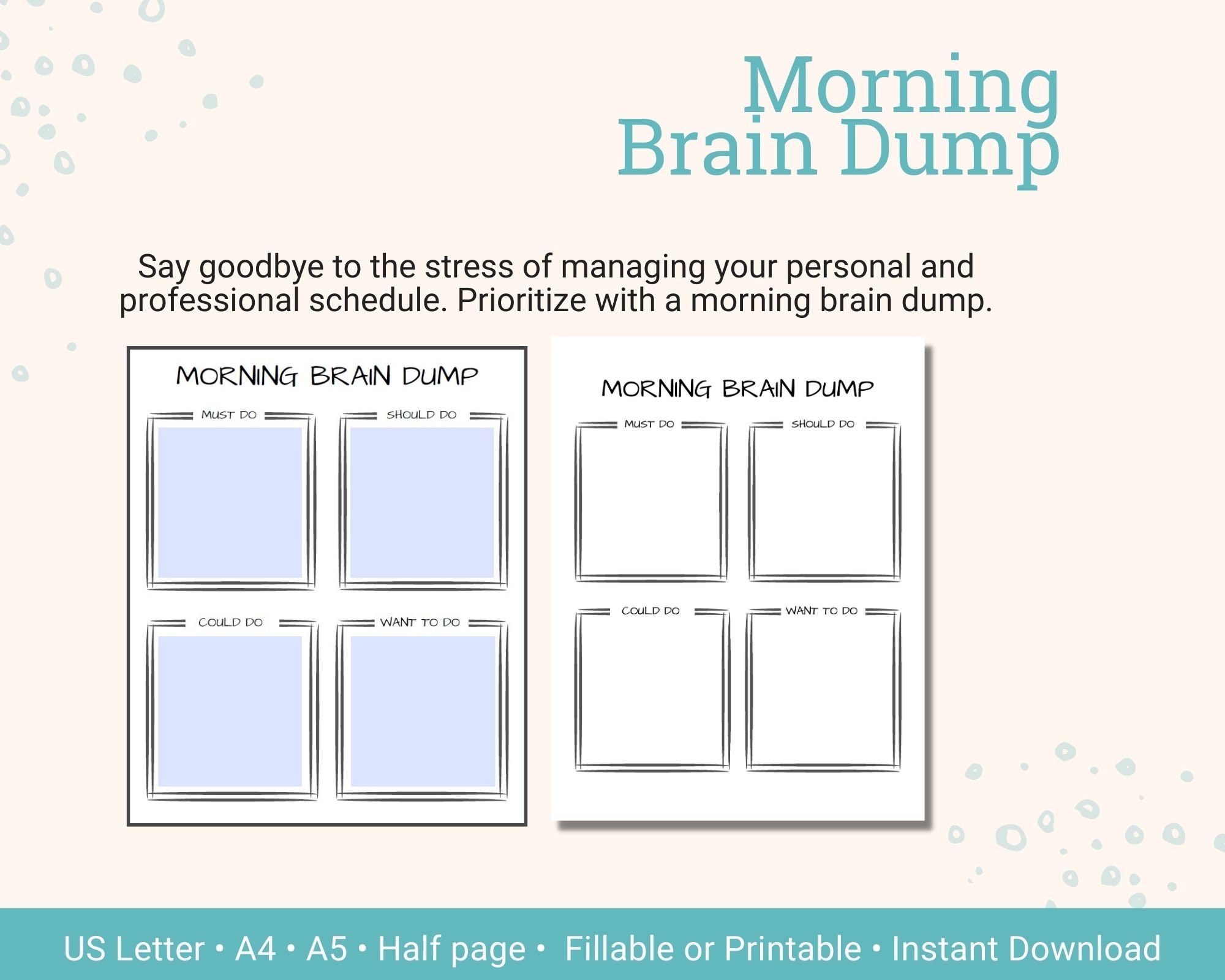 Morning Brain Dump, Fillable or Printable, Productivity Planner, ADHD ...