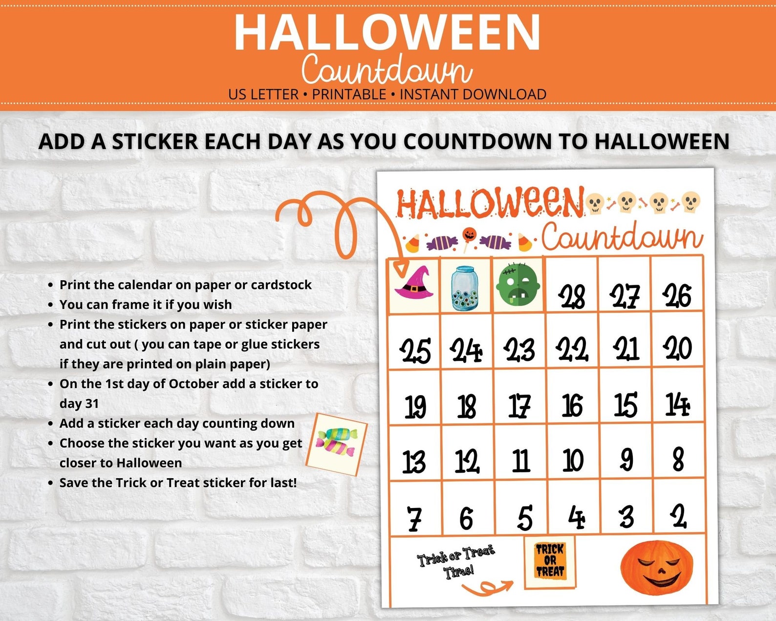 Halloween Countdown Calendar Printable Halloween Advent - Etsy