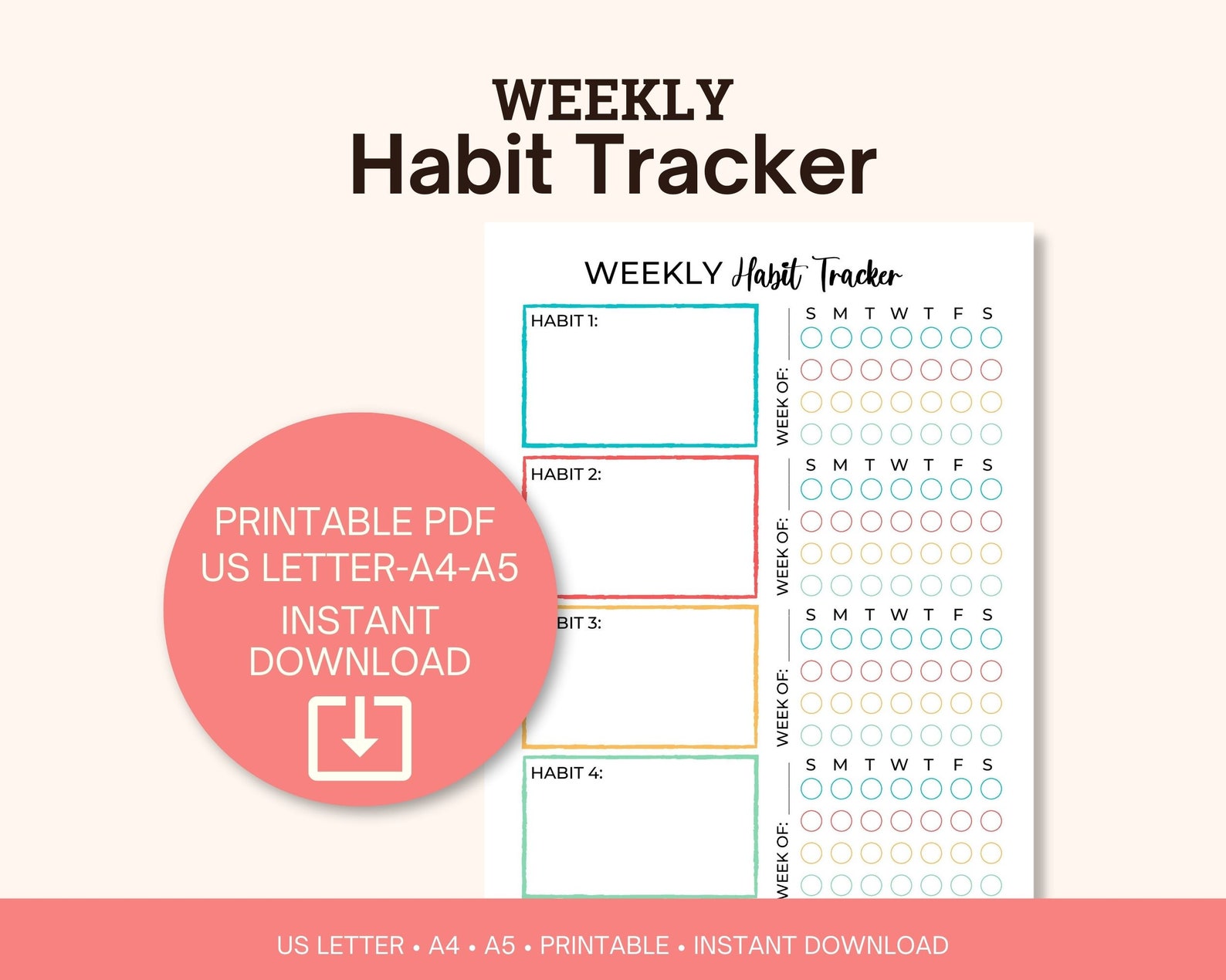 Weekly Habit Tracker Printable, Daily Mood Tracker, Habit Tracker ...