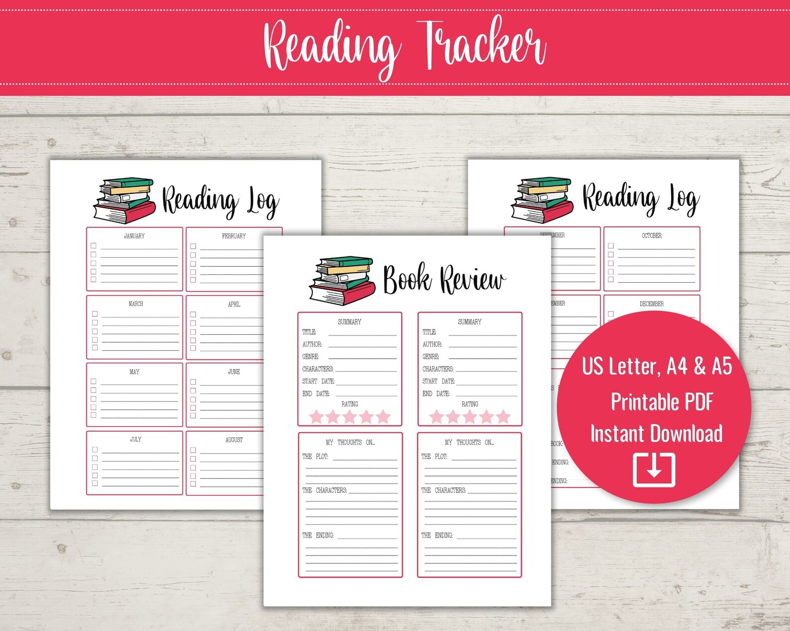 Reading Log and Book Review Printables, Summer Reading Tracker, Reading ...