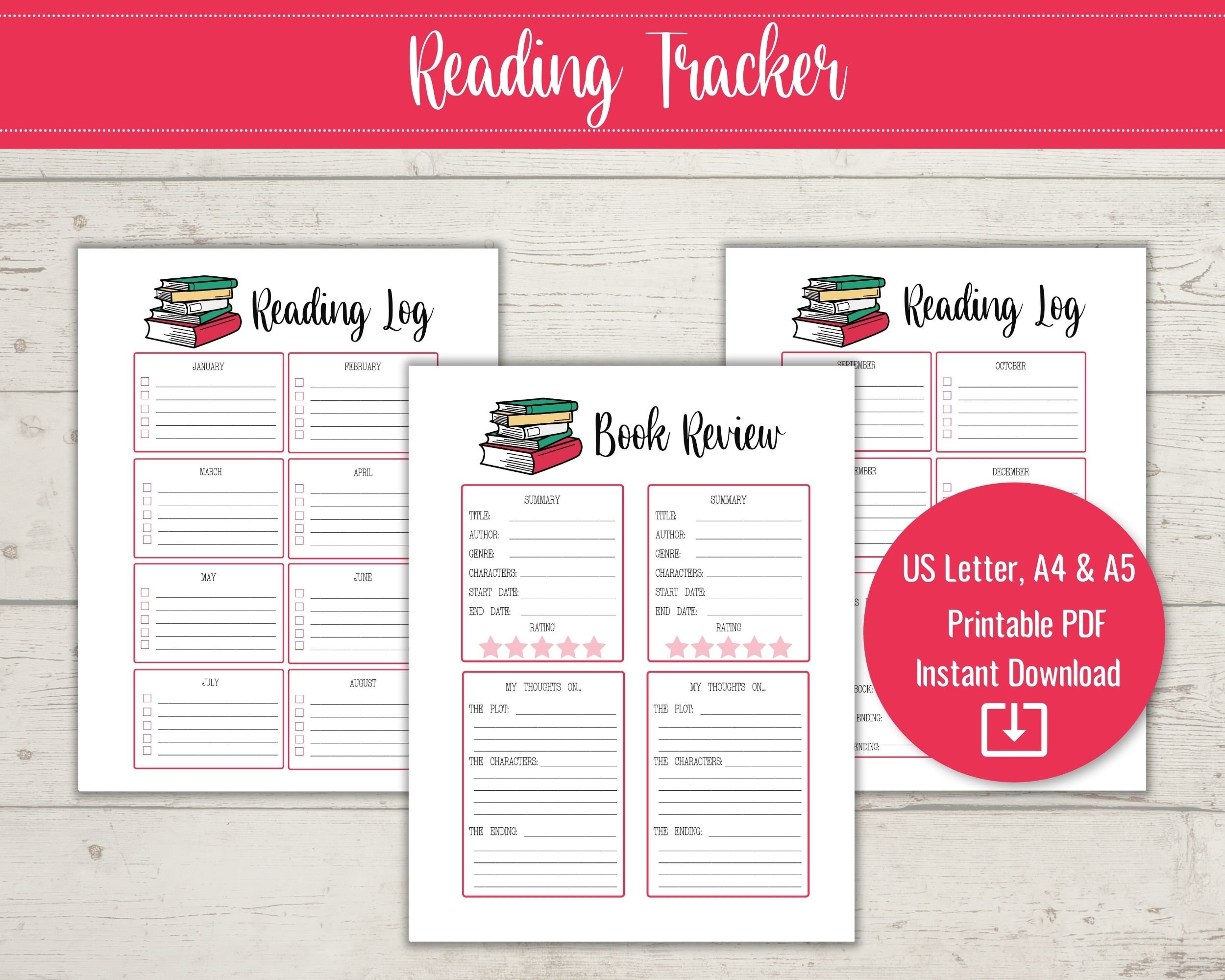 Reading Log and Book Review Printables, Summer Reading Tracker, Reading ...