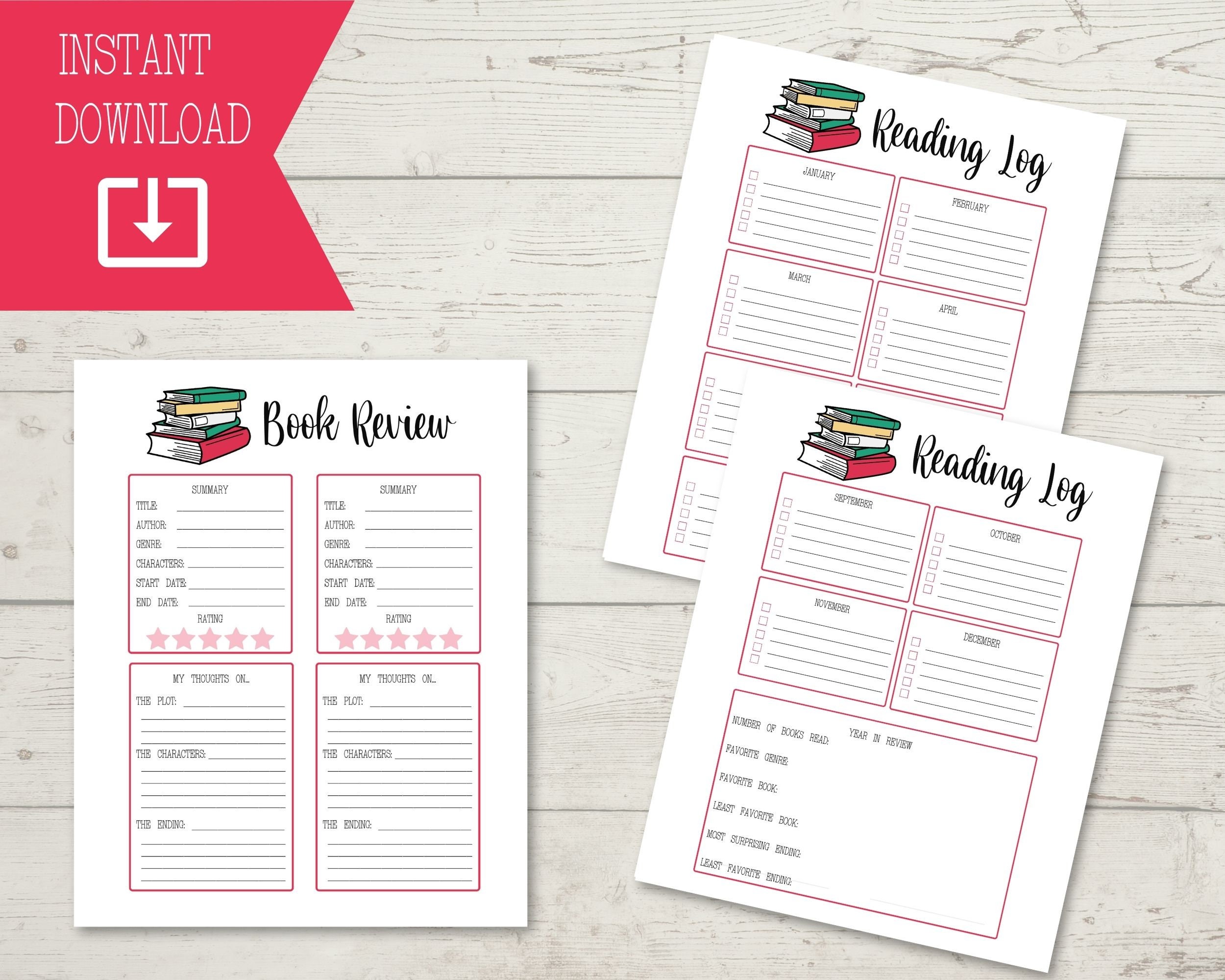 Reading Log and Book Review Printables, Summer Reading Tracker, Reading ...