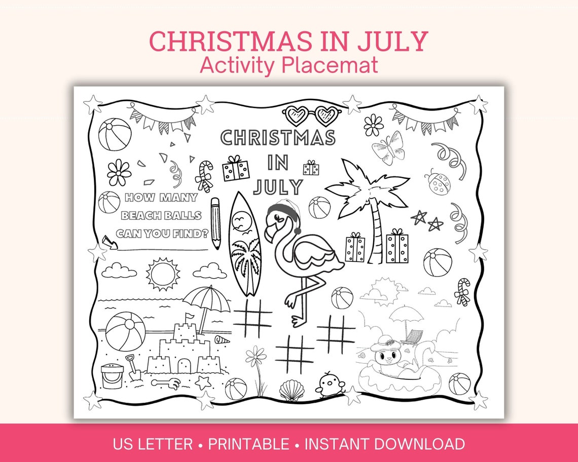 Christmas in July Printable Activity Sheet for Kids, Coloring Sheet ...