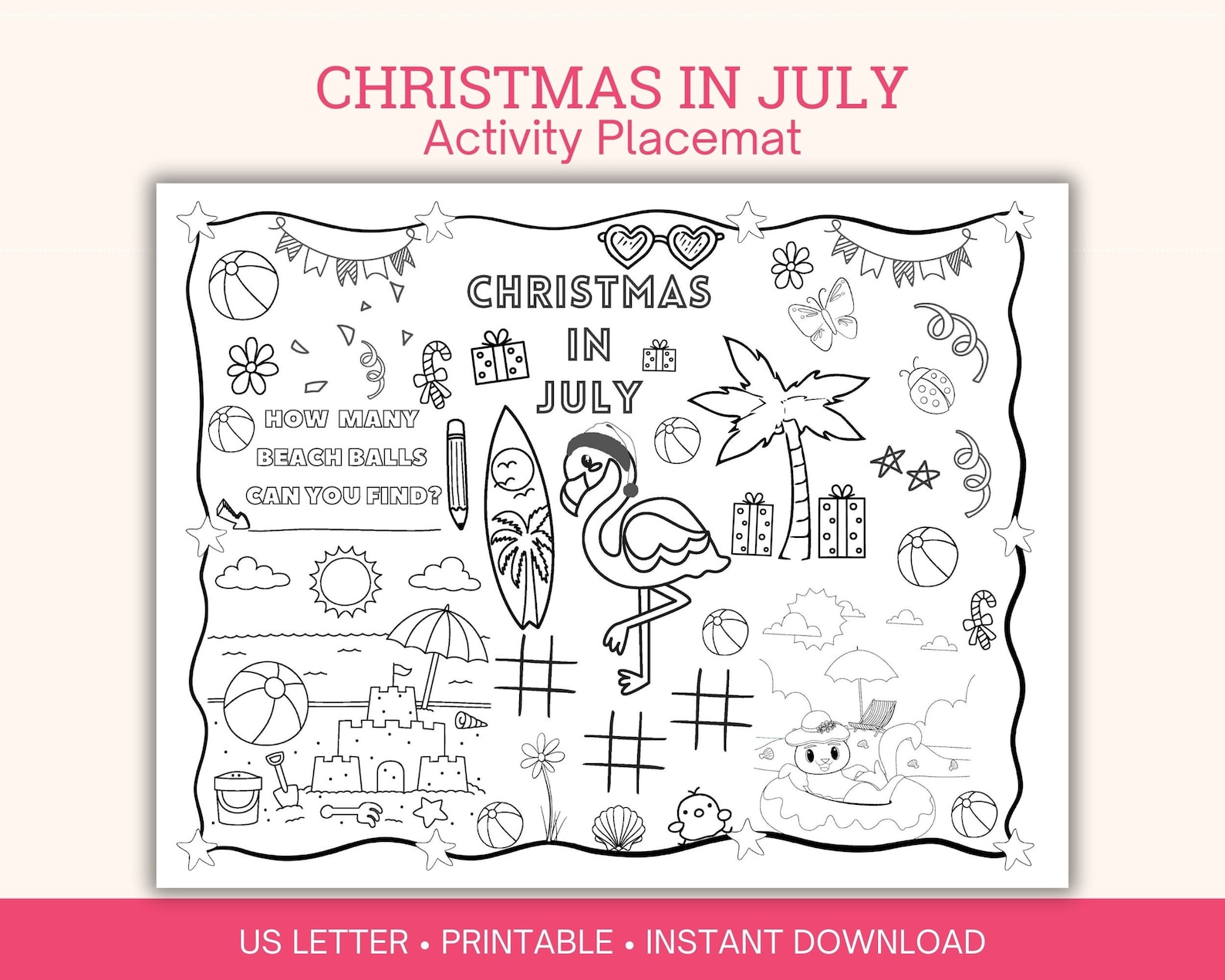Christmas in July Printable Activity Sheet for Kids, Coloring Sheet ...