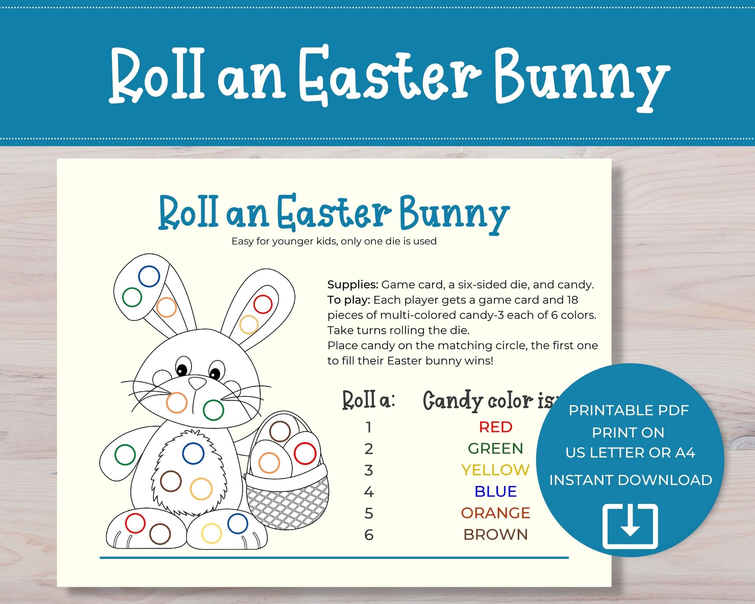 Roll an Easter Bunny Printable Game for Home the Classroom or - Etsy