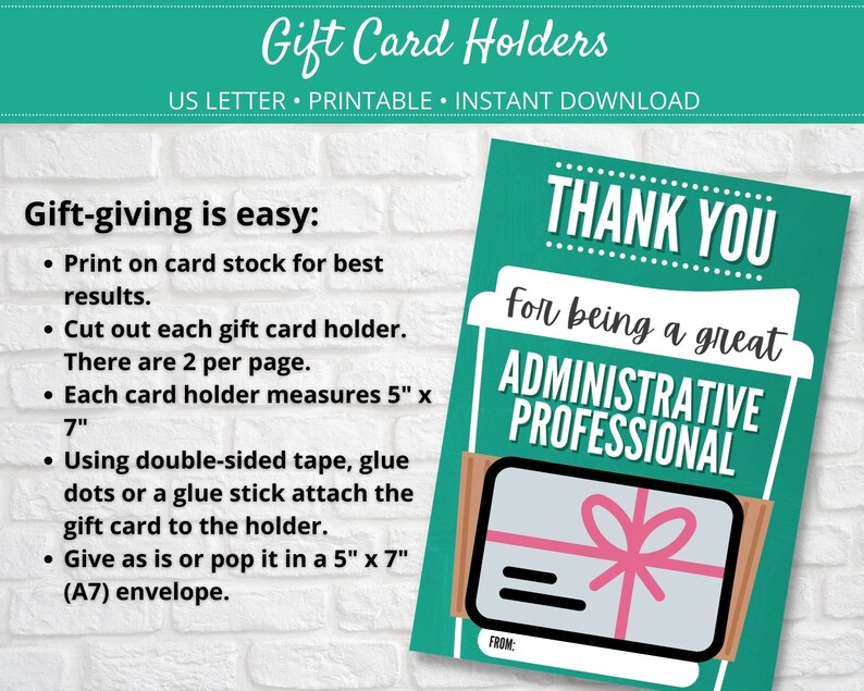 Administrative Professional Printable Gift Card Holder for - Etsy