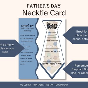 Father's Day Printable Card, Necktie Letter Template From Kids, Craft ...