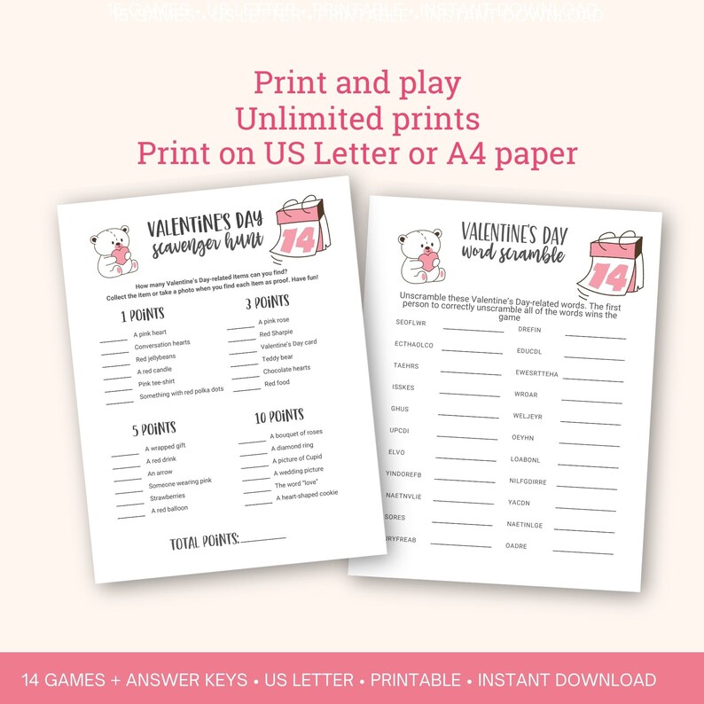 Valentine's Day Printable Games for Kids and Adults, Classroom ...