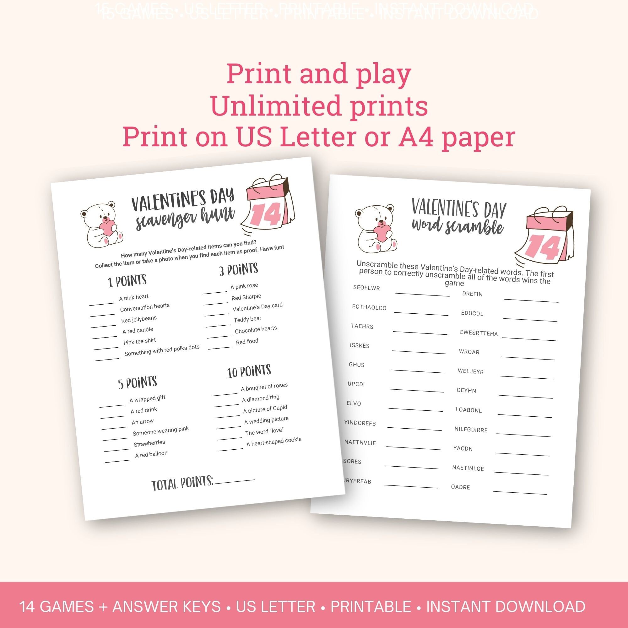 Valentine's Day Printable Games for Kids and Adults, Classroom ...