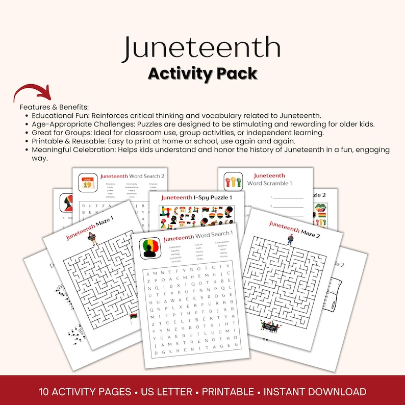 Juneteenth Printable Activities for 8-12 Year-olds, Homeschool or ...