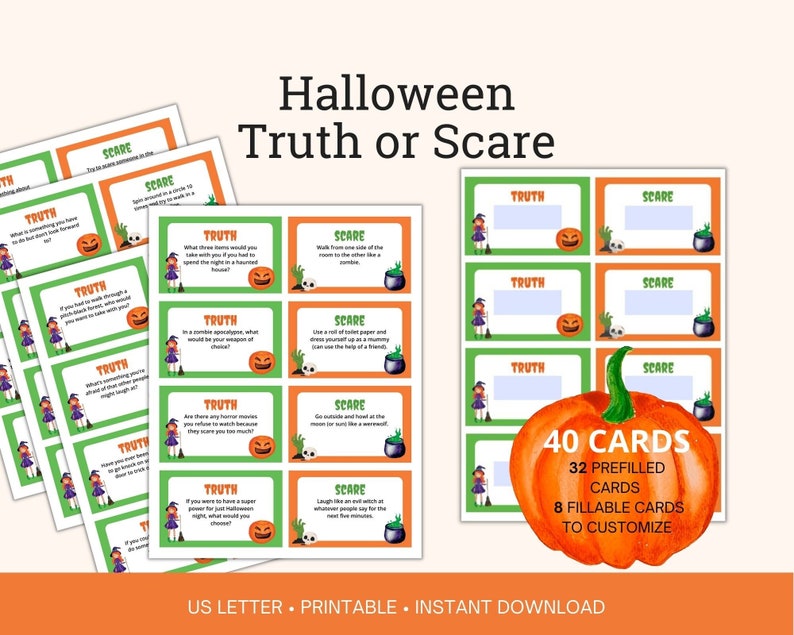 Halloween Truth or Scare Printable Party Game, Halloween Party Games ...