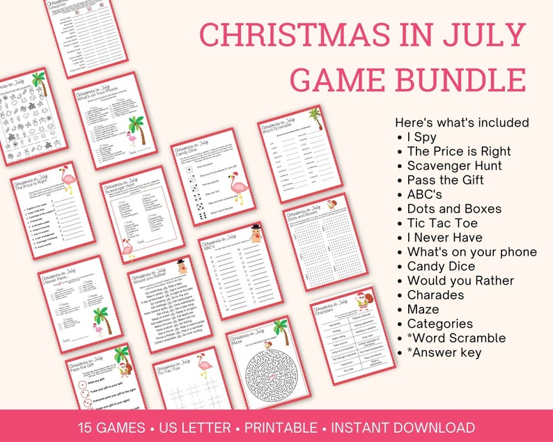 Christmas in July Printable Games, Santa in July, Christmas in Summer ...