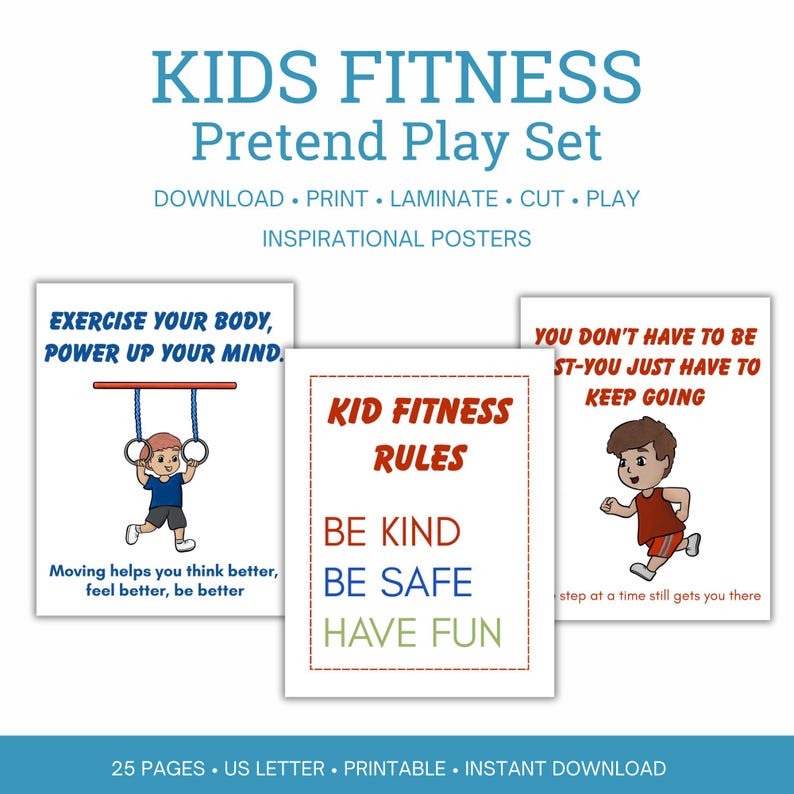 Kid Fitness Pretend Play Set, Exercise Yoga Cards (digital Download) - Etsy
