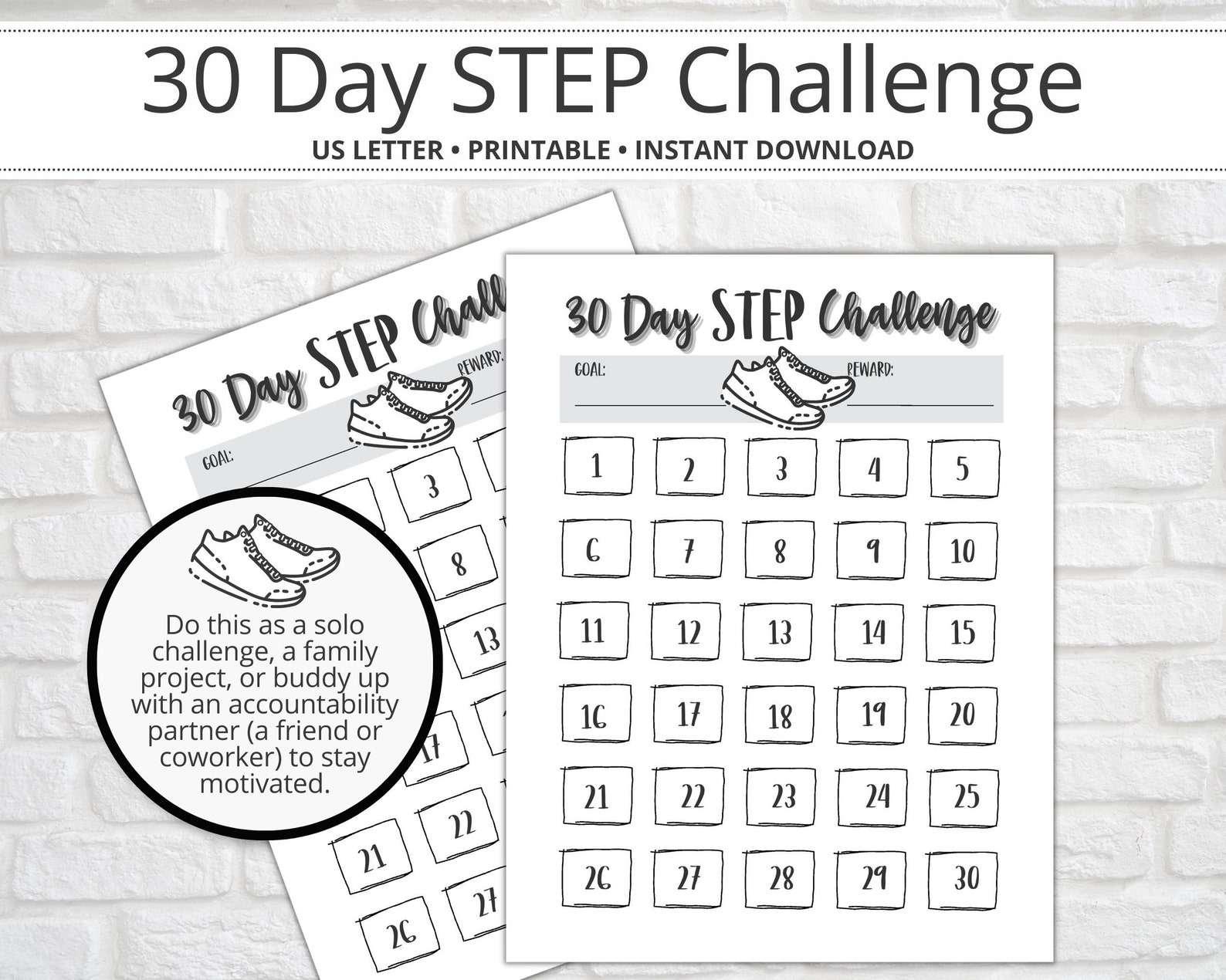 30 Day Step Challenge Printable, Fitness Challenge Printable, Walking ...