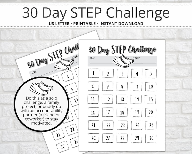 30 Day Step Challenge Printable, Fitness Challenge Printable, Walking ...