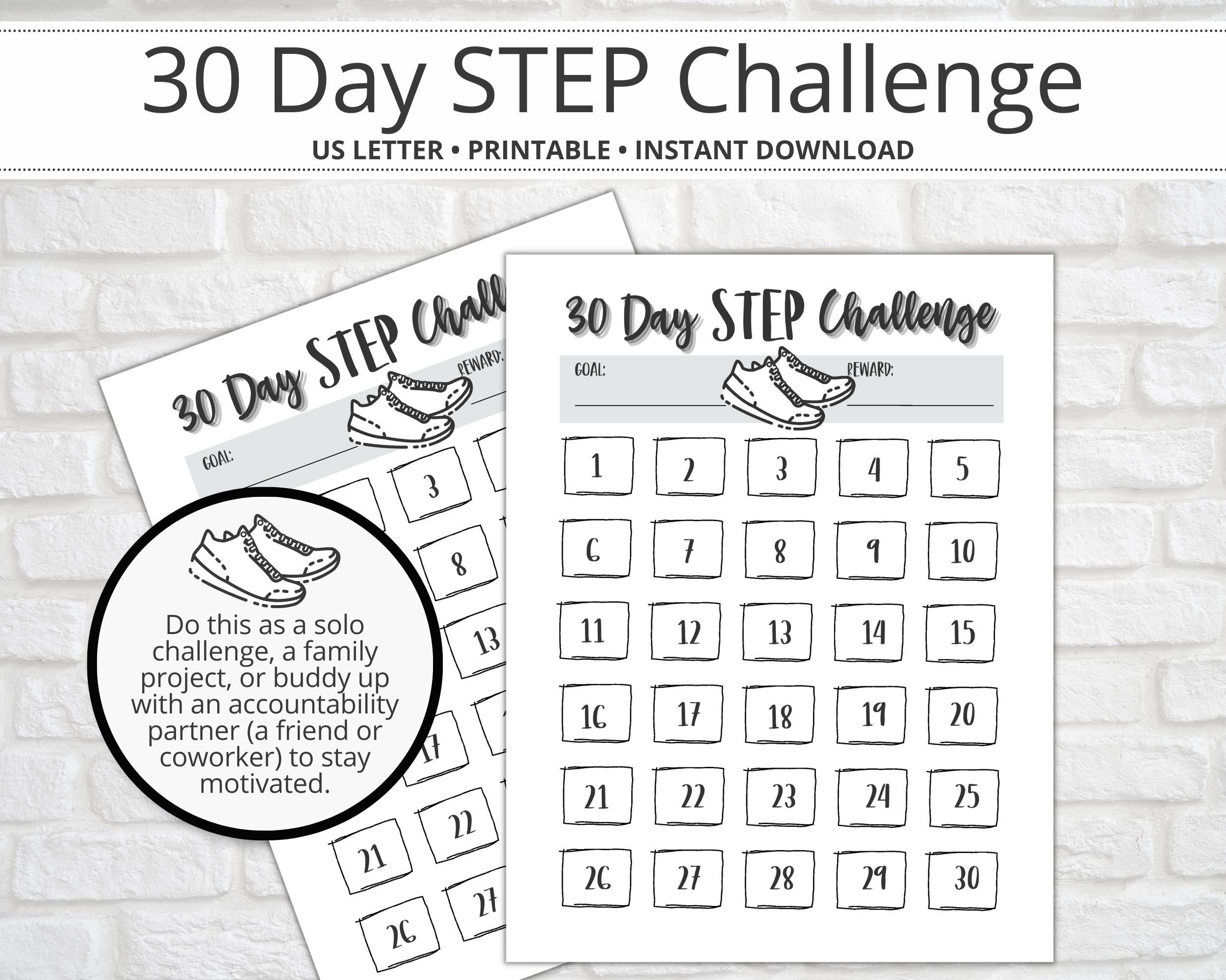 30 Day Step Challenge Printable, Fitness Challenge Printable, Walking ...