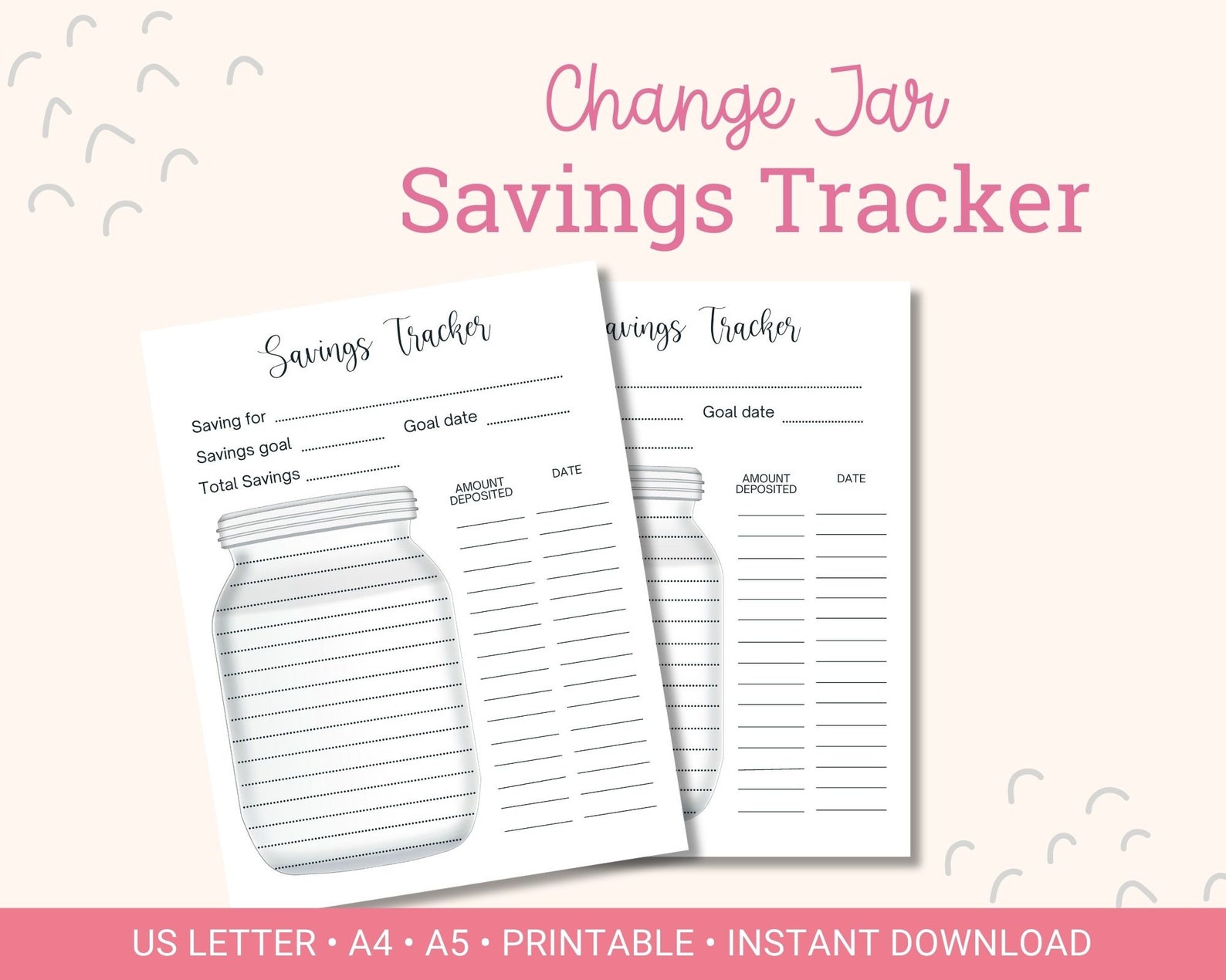 Printable Savings Tracker, Change Jar Savings Tracker, Savings ...