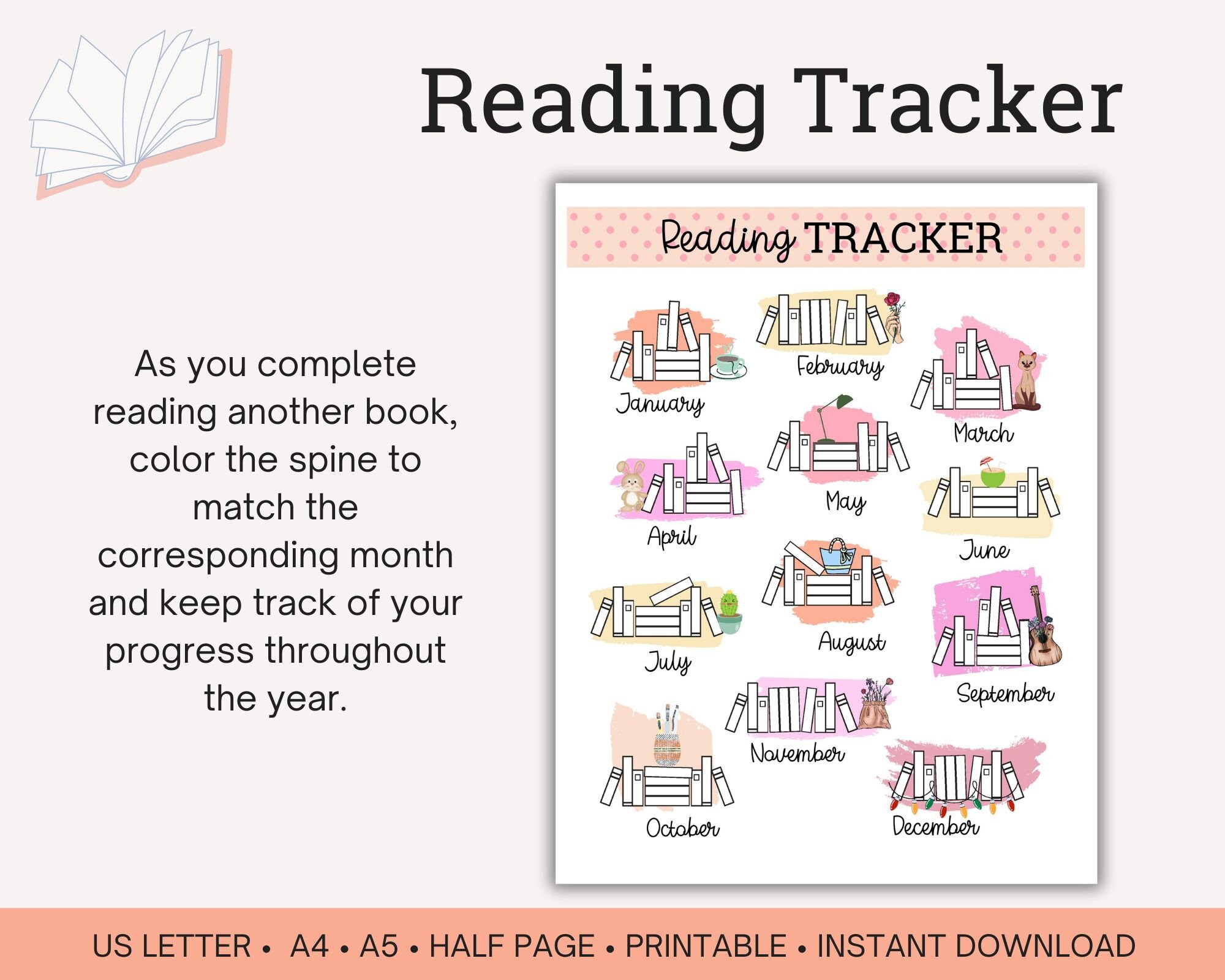 Reading Tracker Printable, Reading Challenge, Book Tracker, Reading Log ...