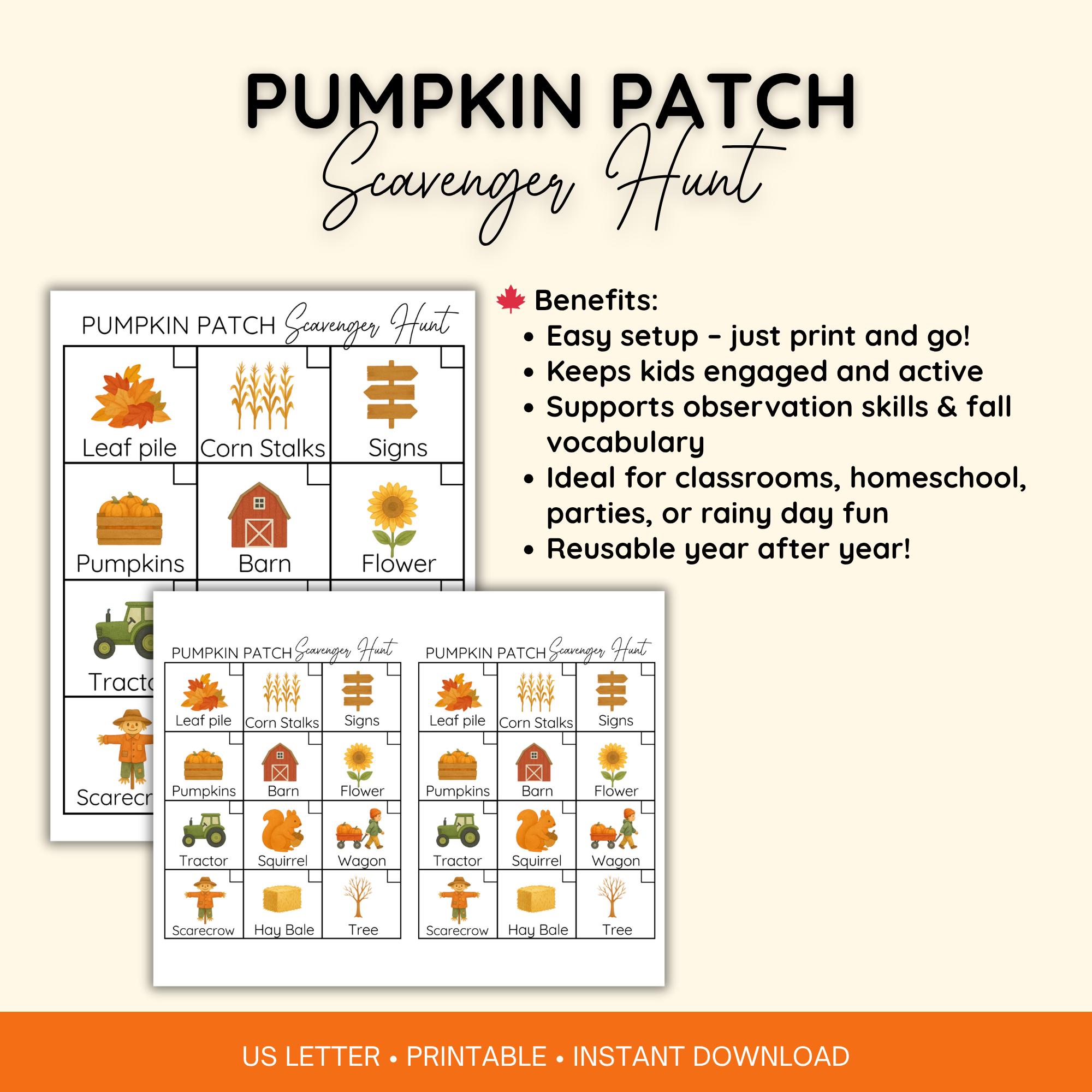 Pumpkin Patch Scavenger Hunt, Fall Printable Game (PDF) - Etsy