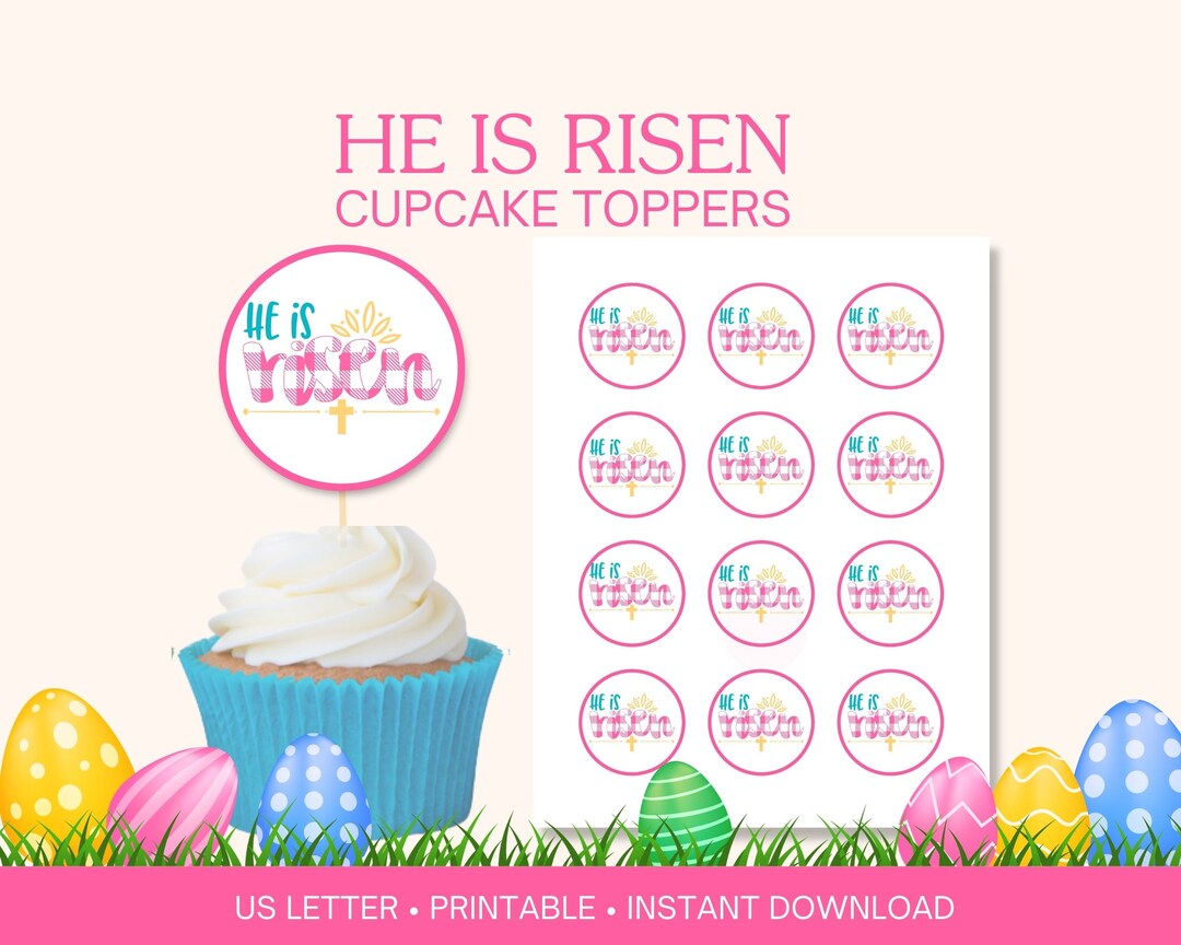 He is Risen Easter Cupcake Toppers, Easter Religious Cupcake Toppers ...