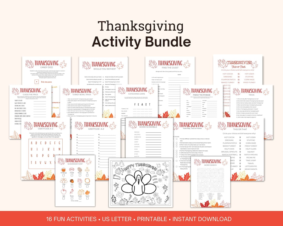 Thanksgiving Games, Printable Activity Bundle, Activity for Kids ...