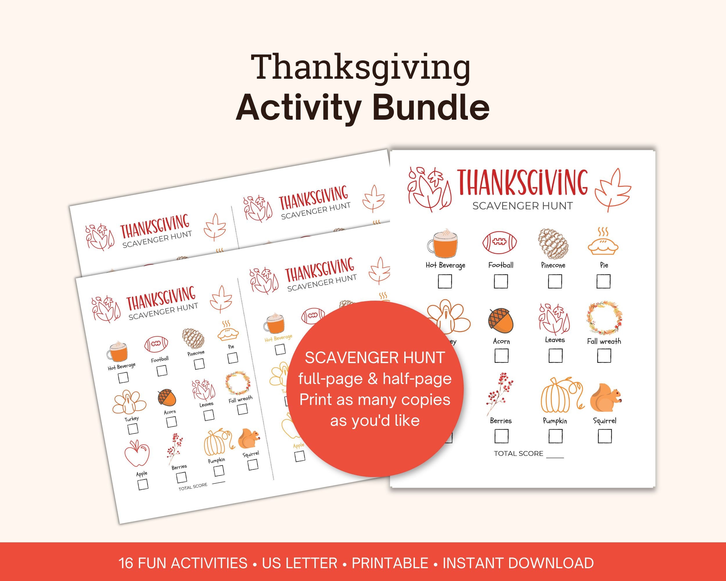 Thanksgiving Games Printable Activity Bundle (PDF) - Etsy
