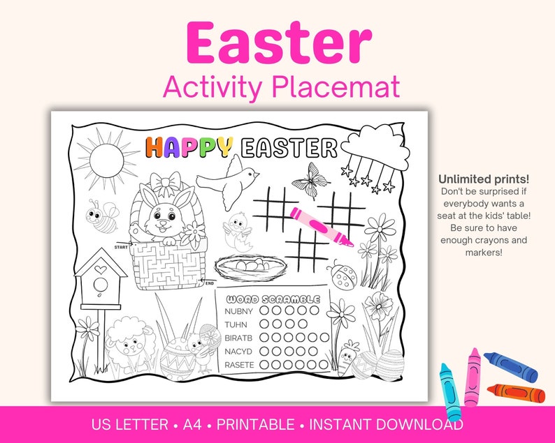 Easter Activity Placemat Printable, Easter Printable Activity for Kids ...