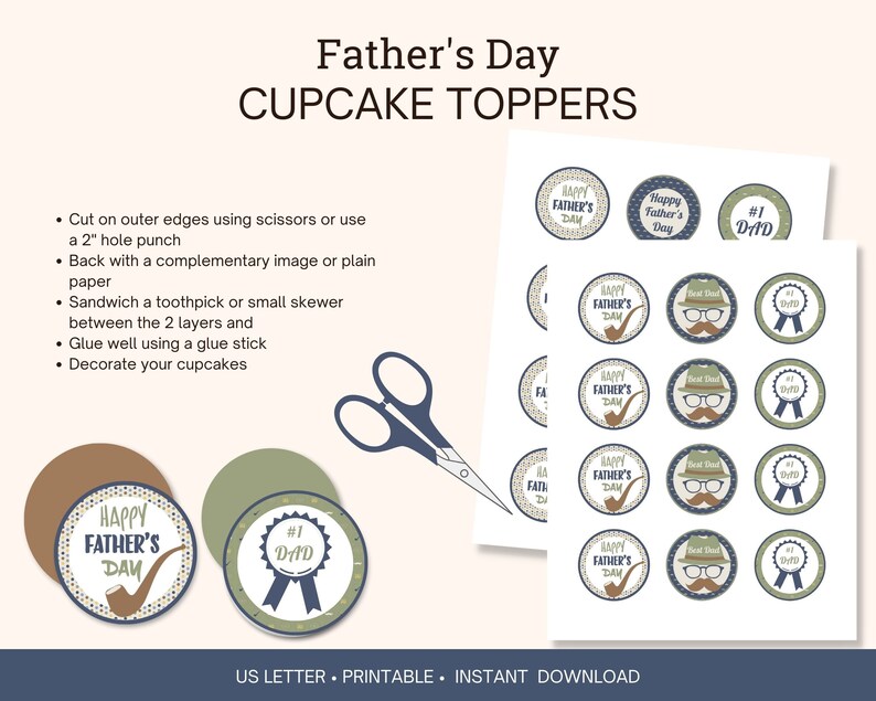 Father's Day Printable Cupcake Toppers, Gift or Cookie Bag Tags, Party ...