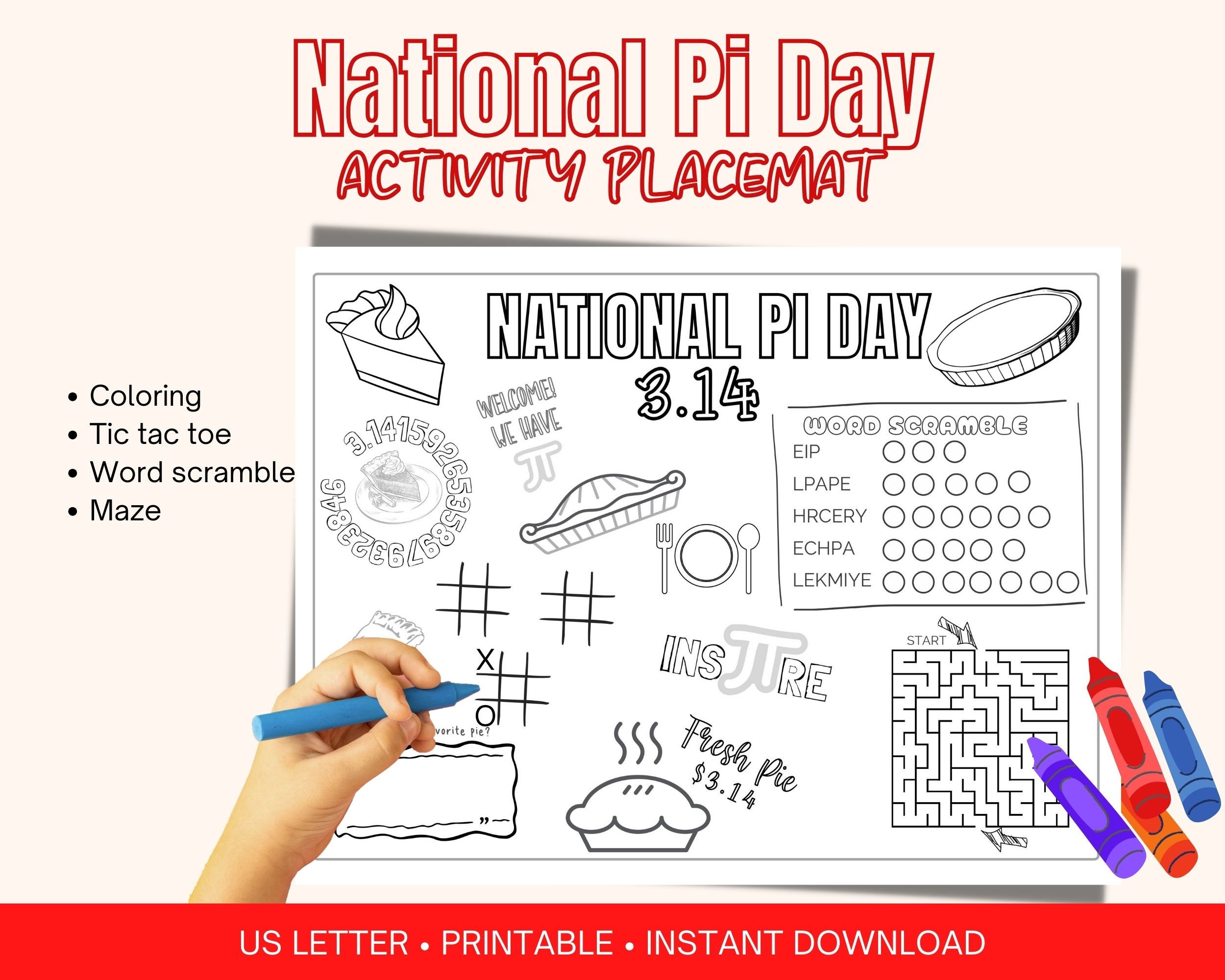National Pi Day Printable Activity Placemat, Pi Day Party Coloring ...