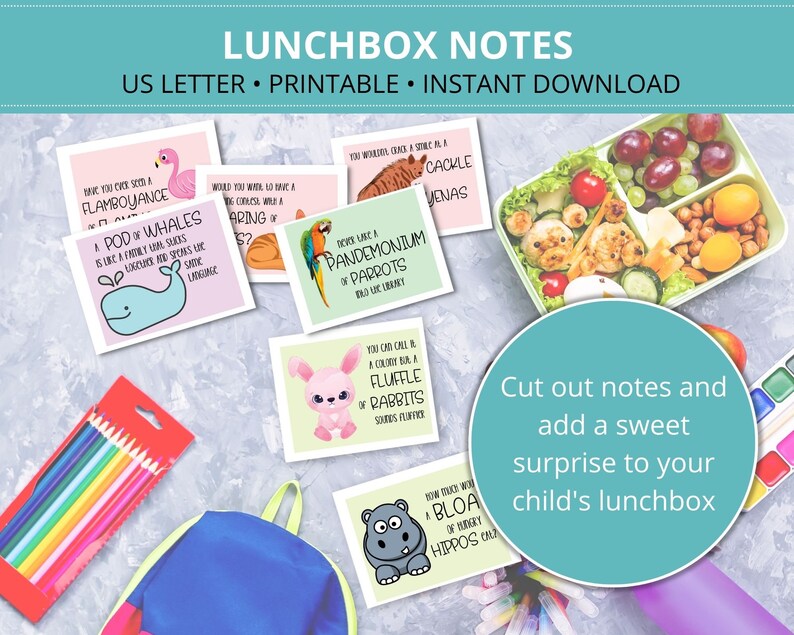 Lunchbox Notes for Kids Printable Groups of Animals Lunchbox - Etsy