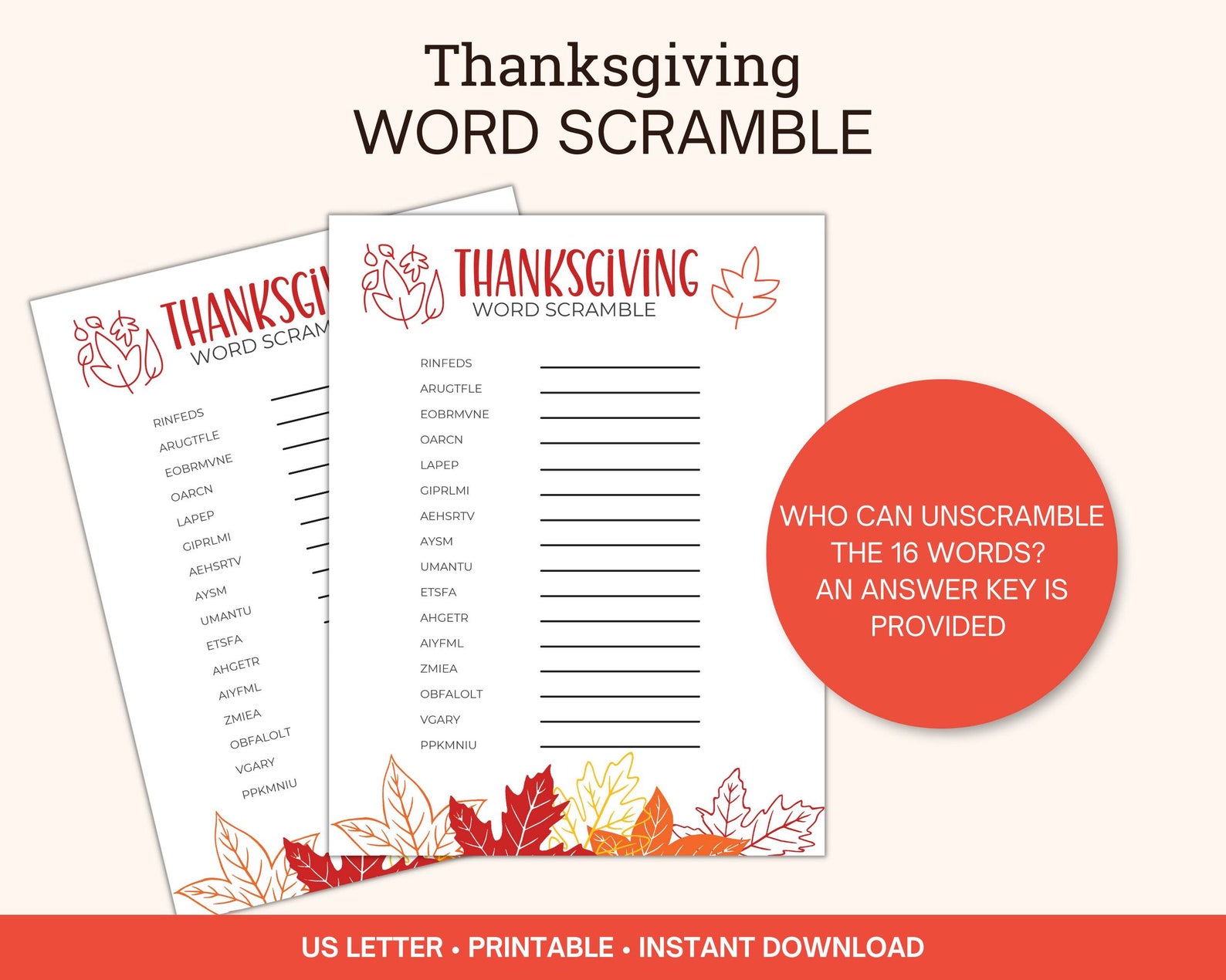 Thanksgiving Day Printable Word Scramble, Thanksgiving Day Kids ...