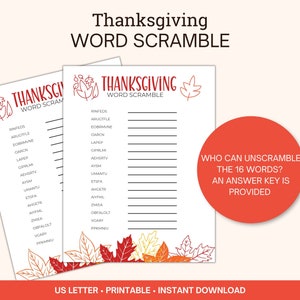Thanksgiving Day Printable Word Scramble, Thanksgiving Day Kids ...