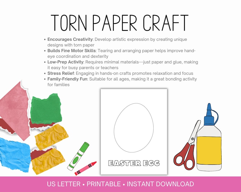Torn Paper Craft Printable, Easter Craft for Daycare, Preschool, Sunday ...