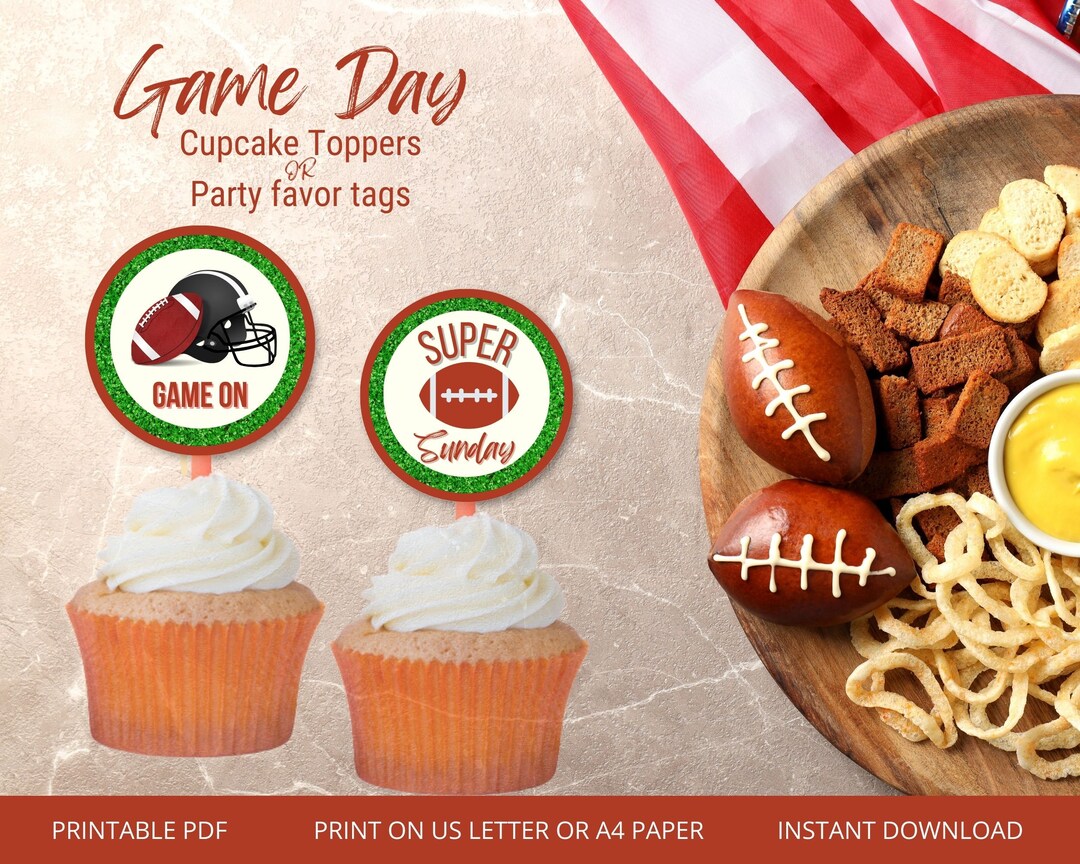 Game Day Party Printable Cupcake or Snack Food Toppers, Football Party ...
