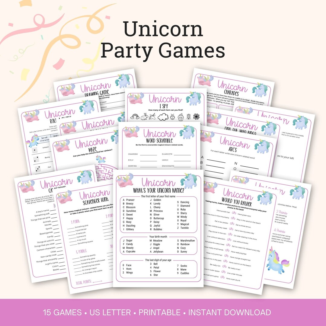 Unicorn Party Games Printable Bundle, Unicorn Activities, Unicorn ...