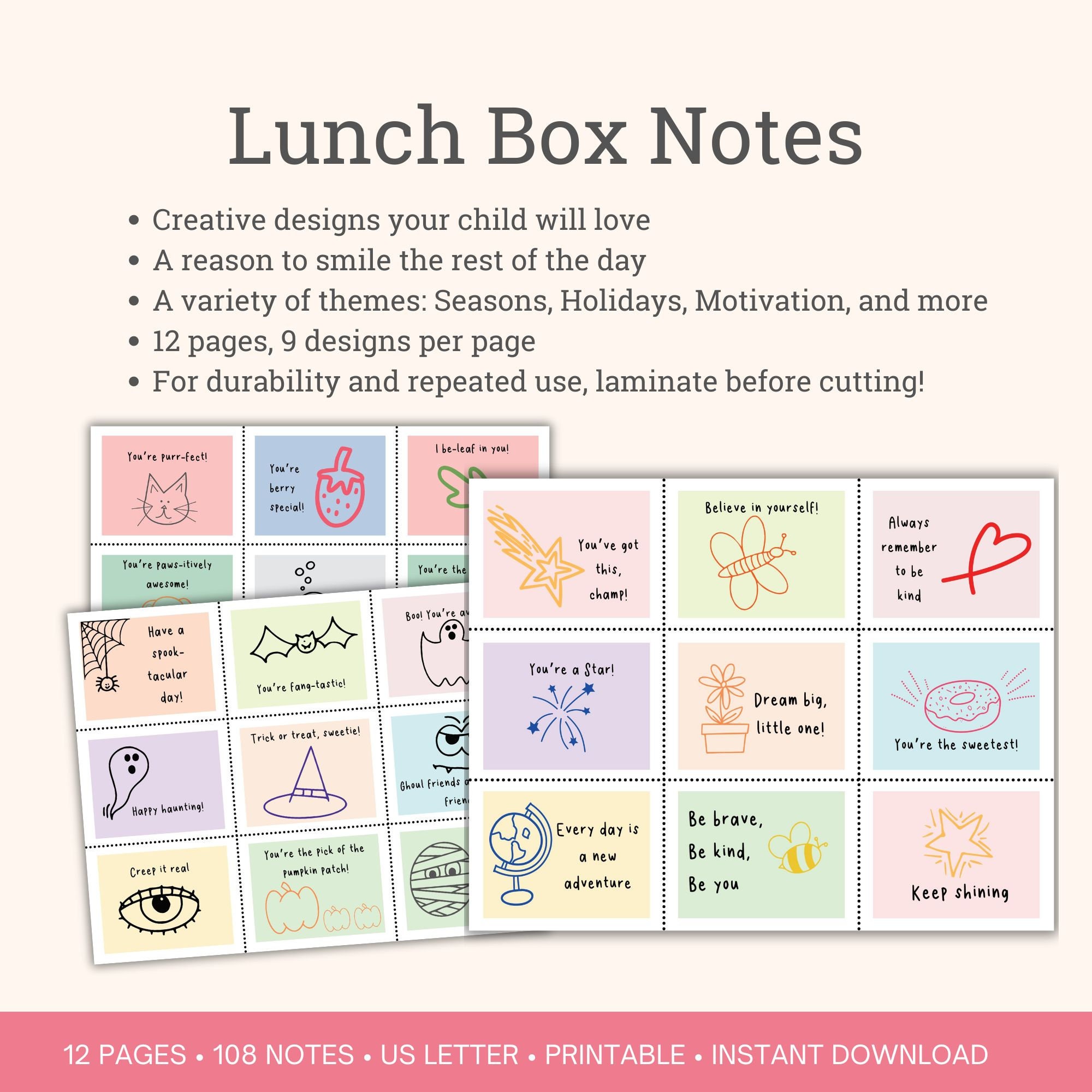 Lunch Box Notes Printable Bundle, School Lunch Box Notes for Kids ...