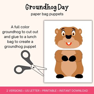 Groundhog Day Paper Bag Puppet, Printable Activity for Kindergarten ...