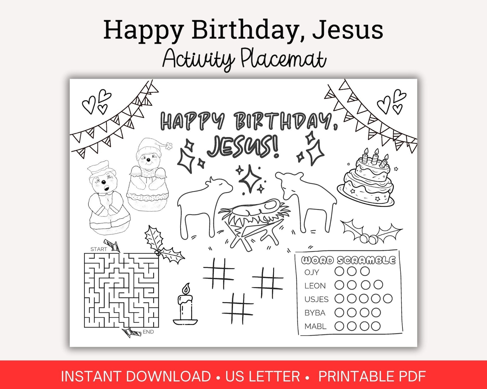 Happy Birthday Jesus Activity Sheet, Christmas Craft (PDF) - Etsy