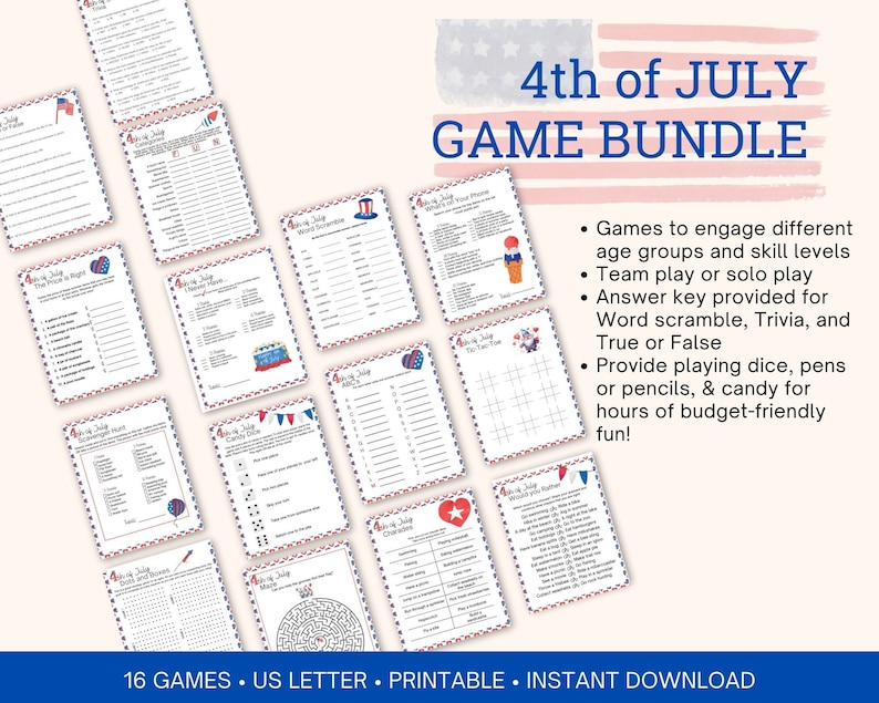 4th of July Party Games, Printable Games, Independence Day Games ...