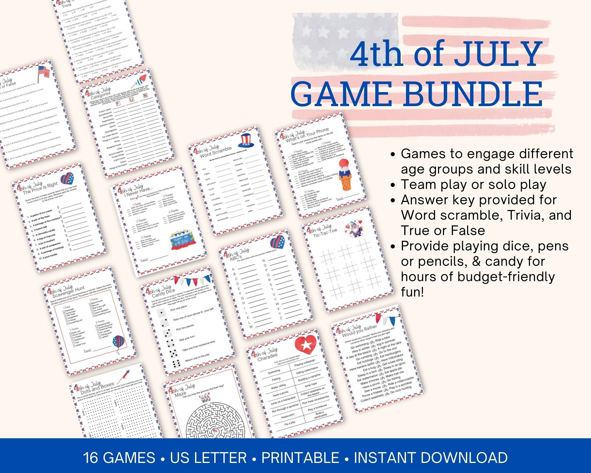 4th of July Party Games, Printable Games, Independence Day Games ...