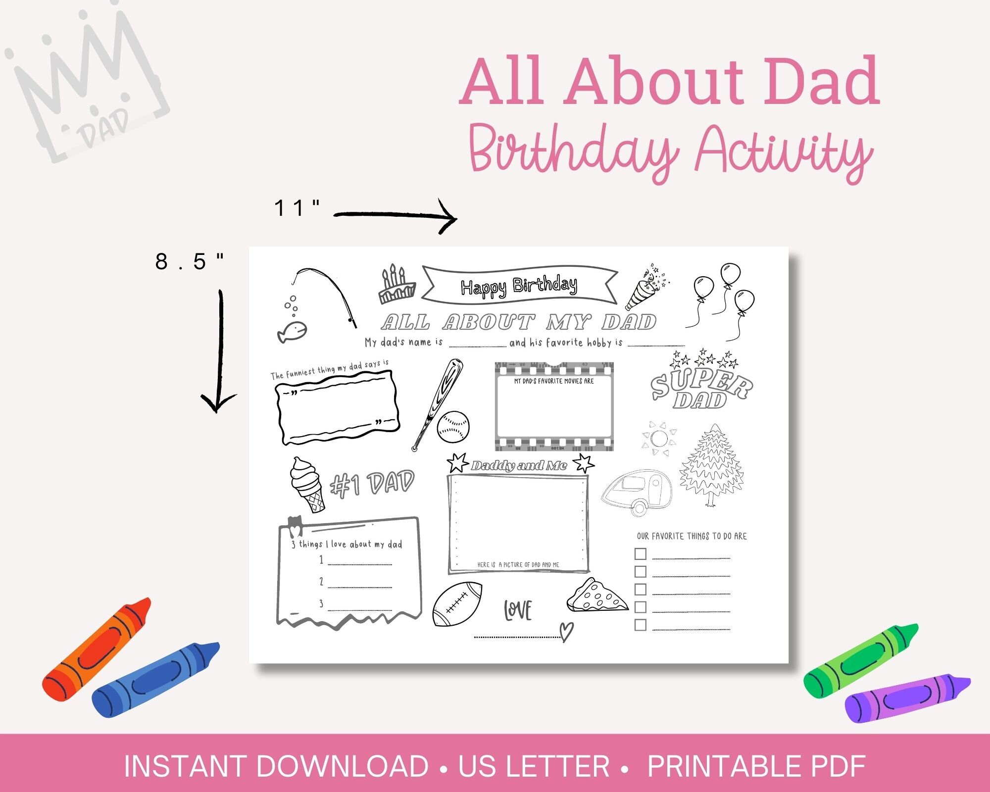 Happy Birthday Dad Activity Sheet, Printable Coloring Kids Activity ...